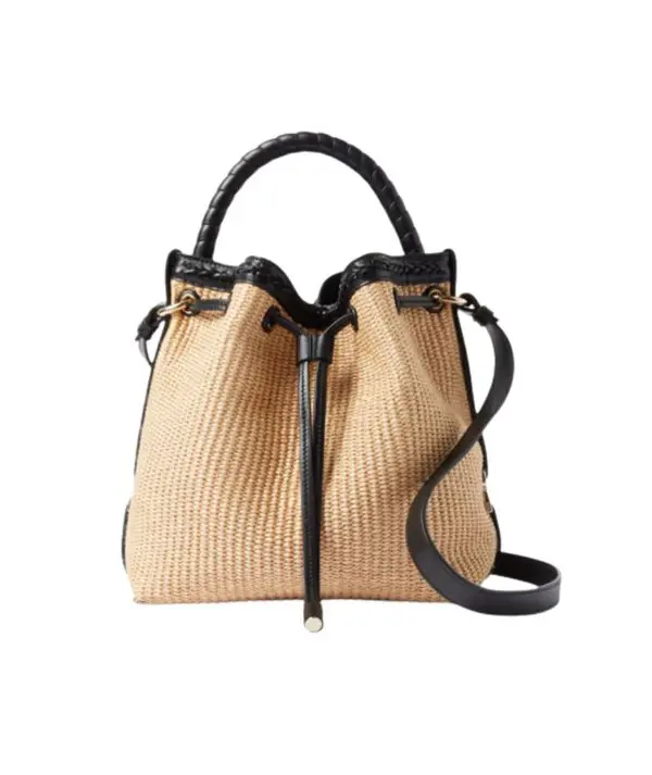 Chloé Marcie Leather-trimmed Raffia Bucket Bag