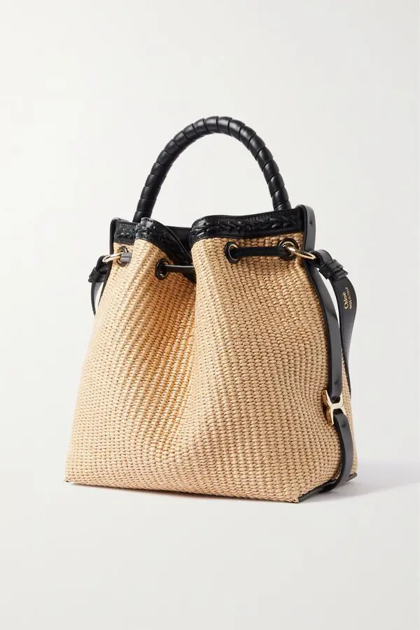 Chloé Marcie Leather-trimmed Raffia Bucket Bag
