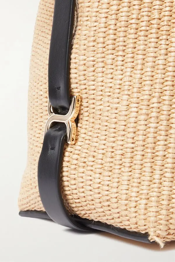 Chloé Marcie Leather-trimmed Raffia Bucket Bag