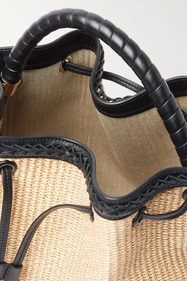 Chloé Marcie Leather-trimmed Raffia Bucket Bag