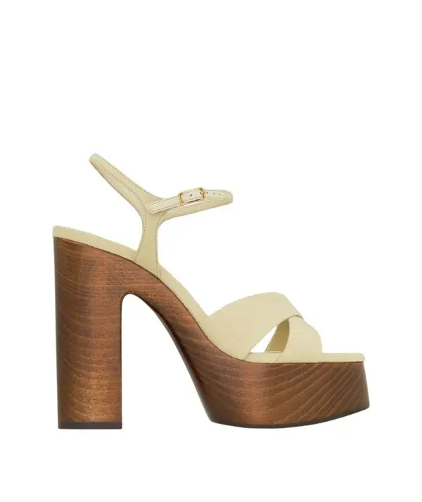 Saint Laurent Canvas Bianca Platform Sandals - Nude