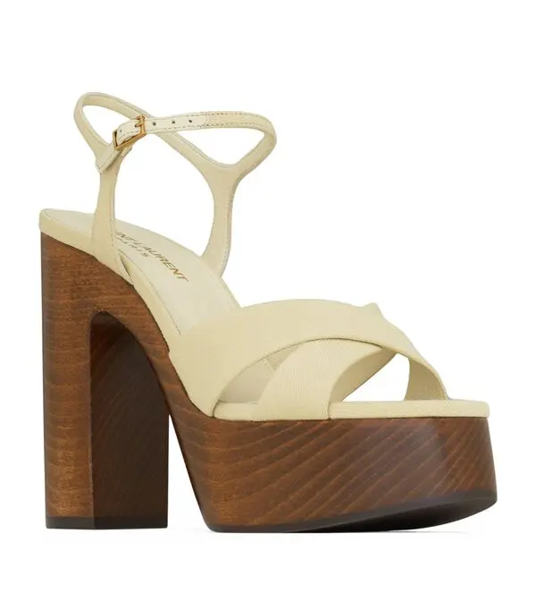 Saint Laurent Canvas Bianca Platform Sandals - Nude