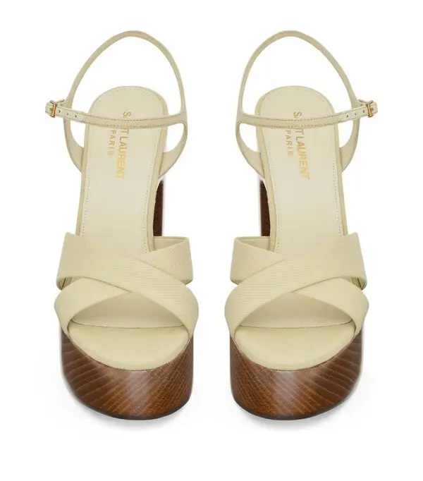 Saint Laurent Canvas Bianca Platform Sandals - Nude