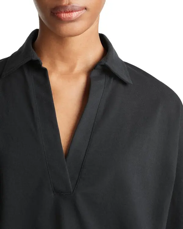 Vince Cotton Long Sleeve V-neck Top - Black