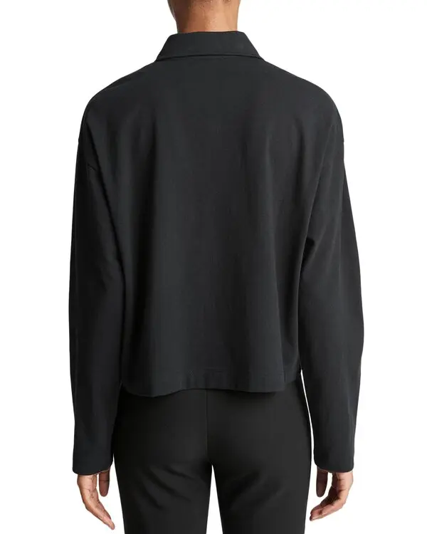 Vince Cotton Long Sleeve V-neck Top - Black