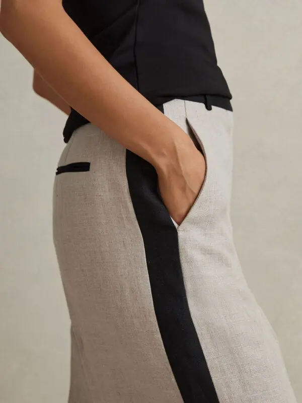 REISS Luella Colorblock Linen Wide Leg Trousers