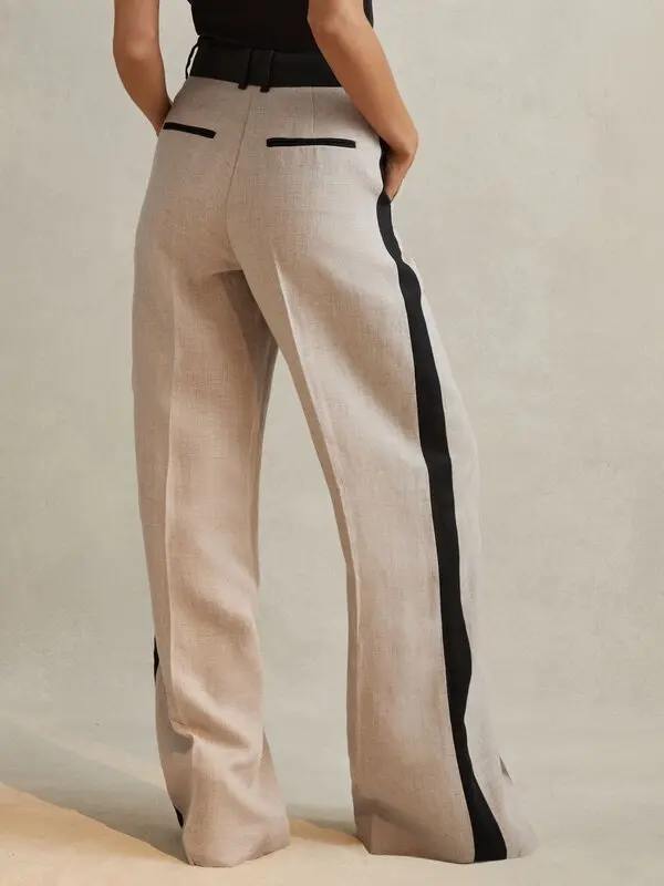 REISS Luella Colorblock Linen Wide Leg Trousers