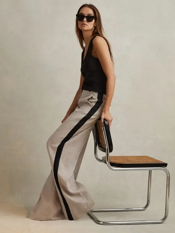 REISS Luella Colorblock Linen Wide Leg Trousers