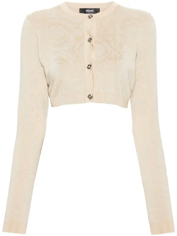 Versace Barocco Lurex Cropped Cardigan - Neutrals