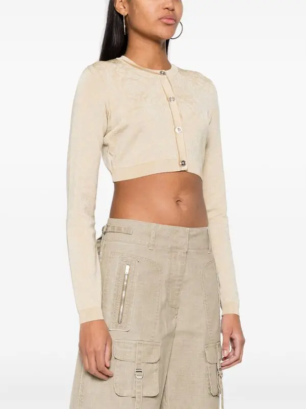 Versace Barocco Lurex Cropped Cardigan - Neutrals