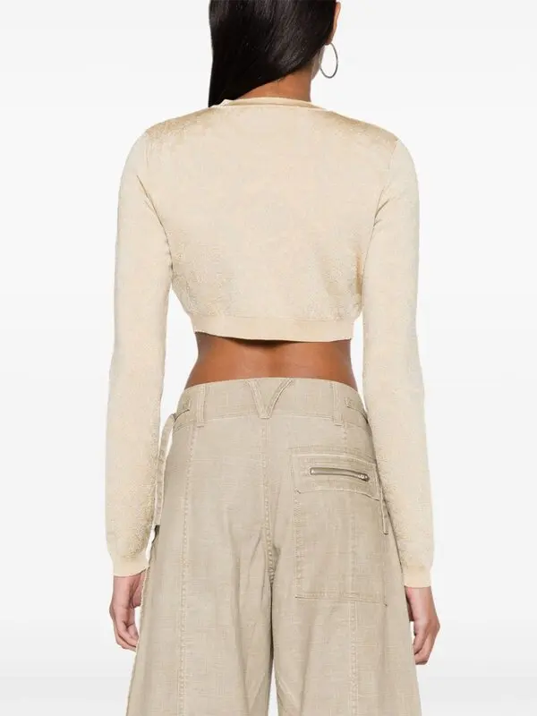 Versace Barocco Lurex Cropped Cardigan - Neutrals