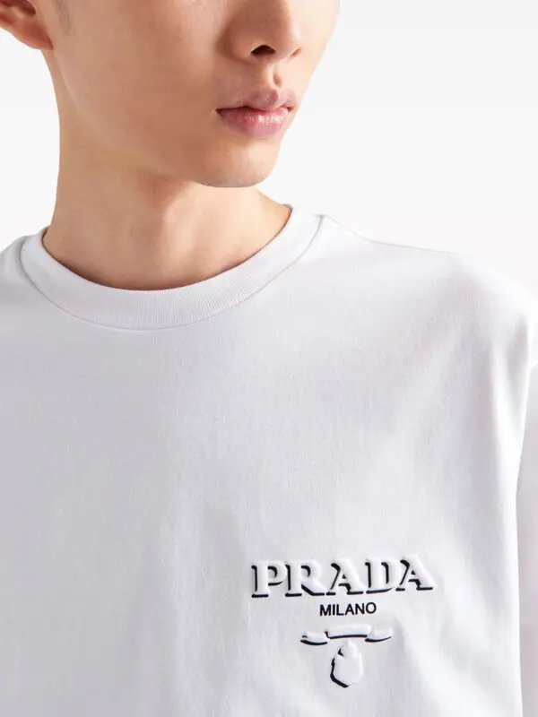 Prada Logo-Embossed Cotton T-Shirt - White | Editorialist