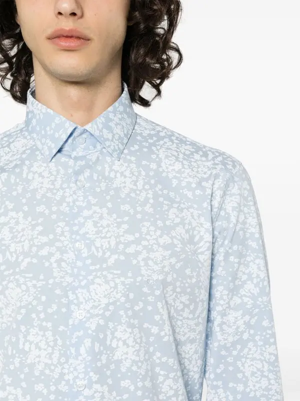 Calvin Klein Floral-print Cotton Men Shirt - C1s Calm Blue