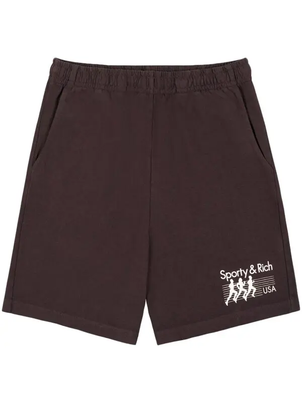 SPORTY & RICH Trio Cotton Track Shorts - Brown