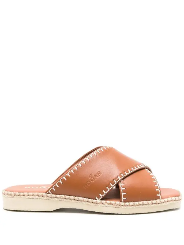 Hogan Crossover-strap Leather Sandals - Brown
