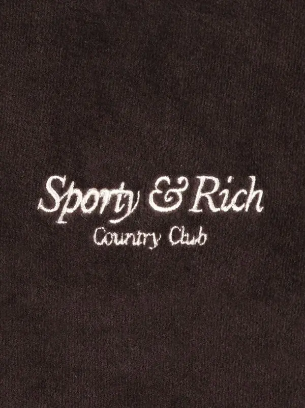 SPORTY & RICH Script-logo Velour Track Pants - Brown