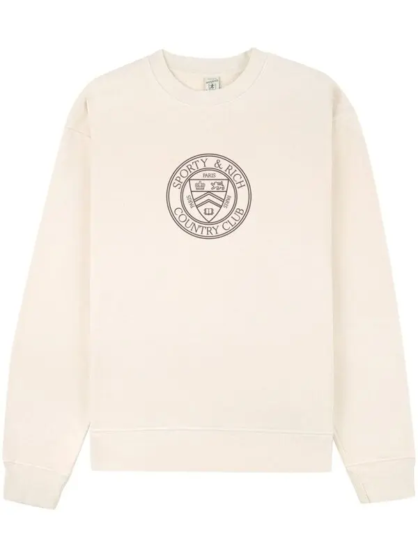 SPORTY & RICH Connecticut Crest Cotton Sweatshirt - Neutrals