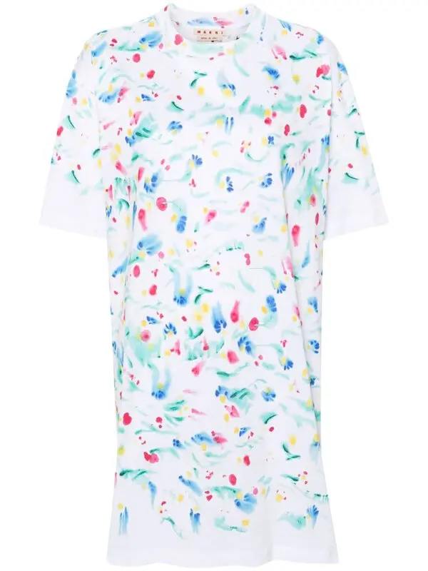 Marni Abstract-print T-shirt Dress - White