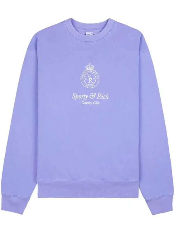 SPORTY & RICH Crown-embroidered Cotton Sweatshirt - Purple