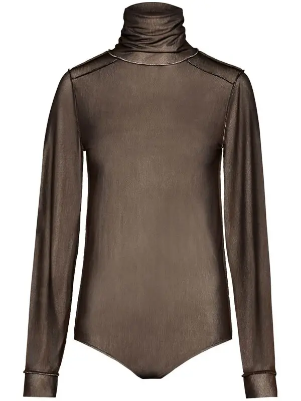 MAISON MARGIELA Sheer Long-sleeve Jersey Bodysuit - Black