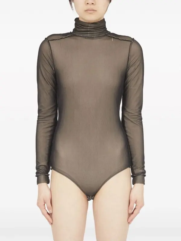 MAISON MARGIELA Sheer Long-sleeve Jersey Bodysuit - Black