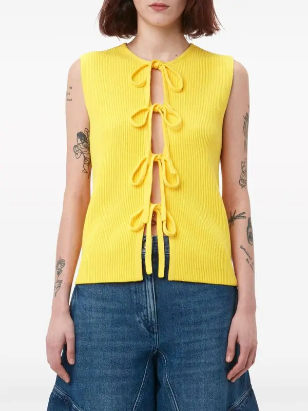 JW Anderson Lace-up Ribbed-knit Top - Yellow