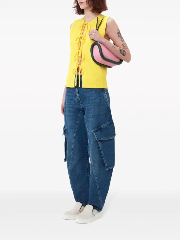JW Anderson Lace-up Ribbed-knit Top - Yellow