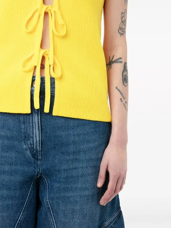 JW Anderson Lace-up Ribbed-knit Top - Yellow