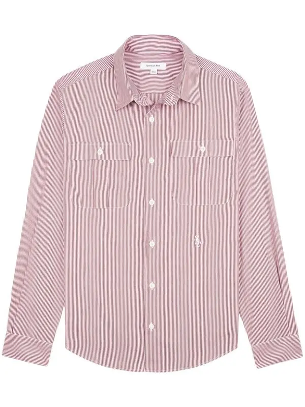 SPORTY & RICH Utility Logo-embroidered Striped Shirt