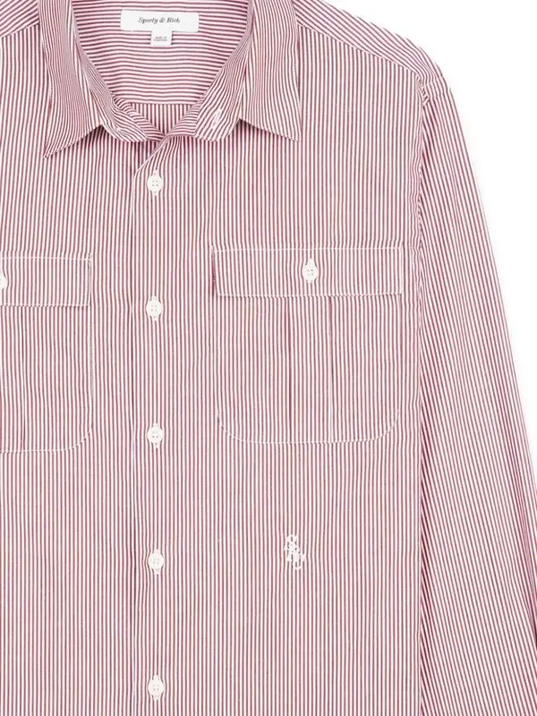 SPORTY & RICH Utility Logo-embroidered Striped Shirt
