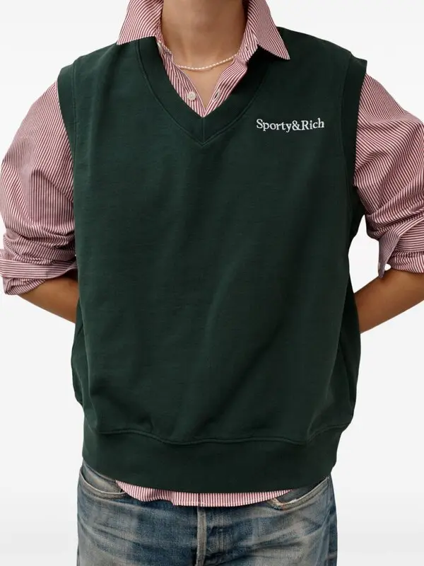 SPORTY & RICH Utility Logo-embroidered Striped Shirt