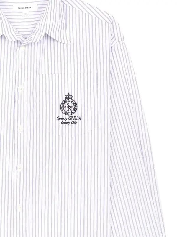 SPORTY & RICH Crown-embroidered Striped Cotton Shirt - White