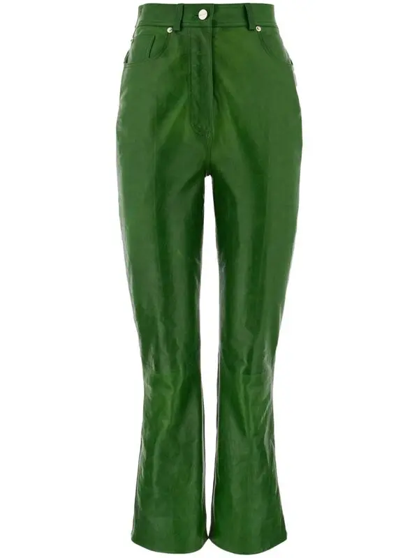 FERRAGAMO High-waisted Flared Leather Trousers - Green