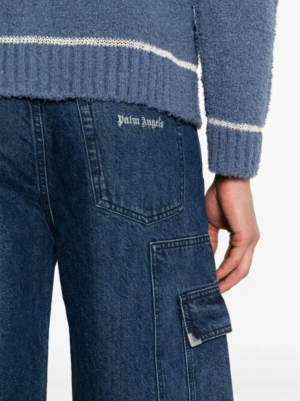 Palm Angels Logo-embroidered Denim Cargo Shorts