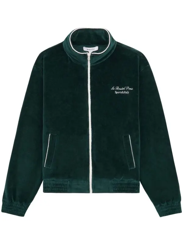 Sporty & Rich Faubourg Cotton Velour Track Jacket - Green