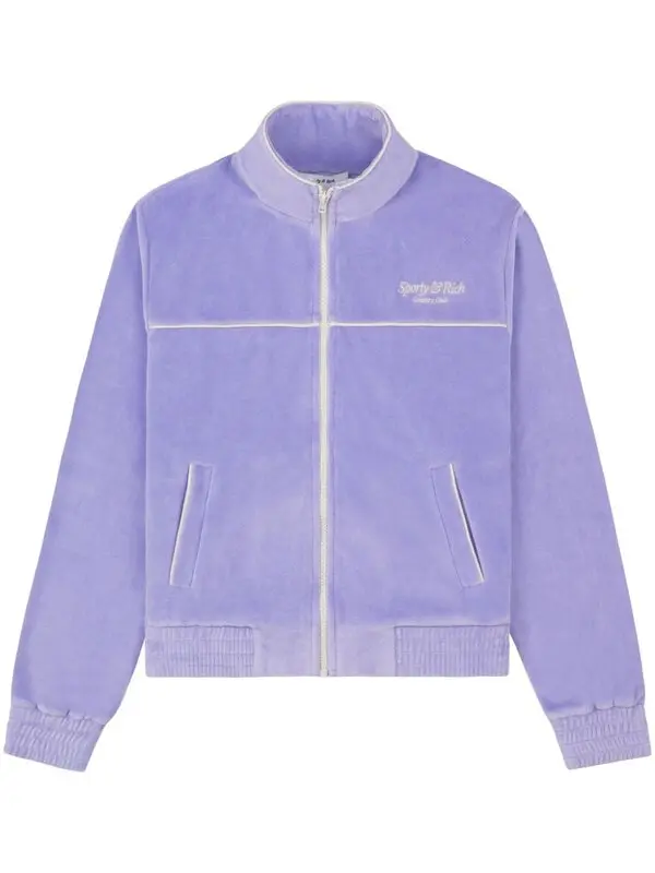 SPORTY & RICH Script Cotton Velour Track Jacket