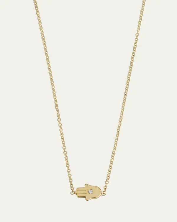 JENNIFER MEYER 18k Mini Hamsa Necklace With Diamond