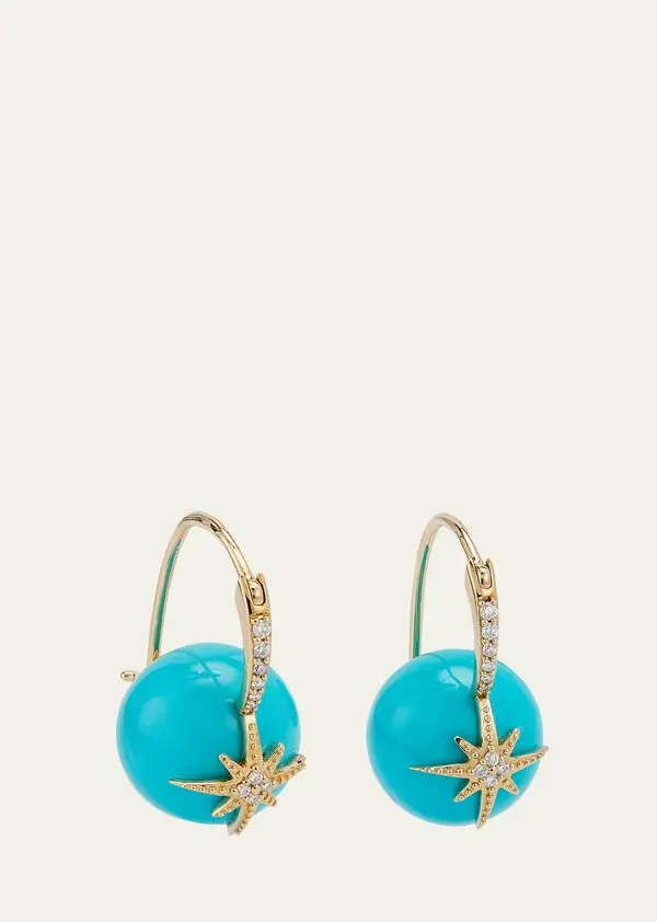 SYDNEY EVAN Starburst Turquoise Bead Earrings With Diamonds