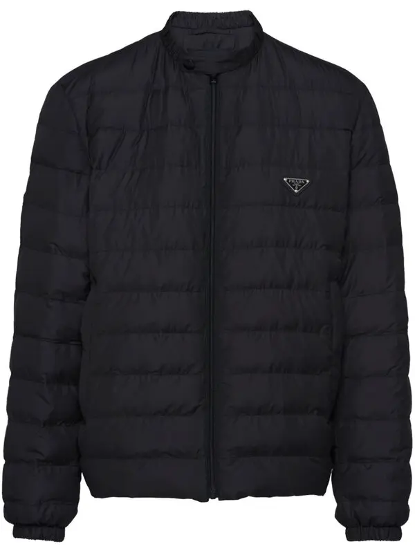Prada Triangle-Logo Quilted Down Jacket - Blue | Editorialist