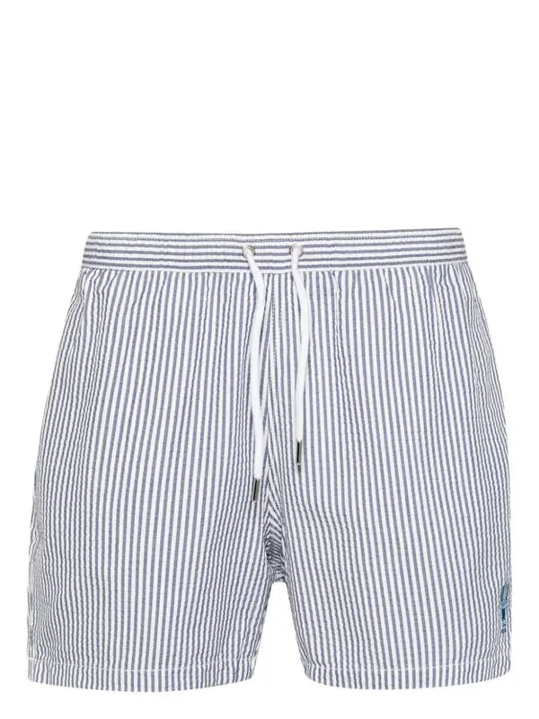Maison Labiche Lobster Striped Seersucker Swim Shorts - White