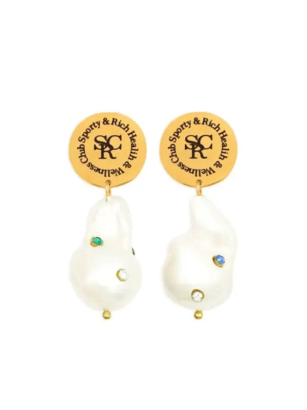 SPORTY & RICH Rhinestone-embellished Pearl Drop Earrings - White