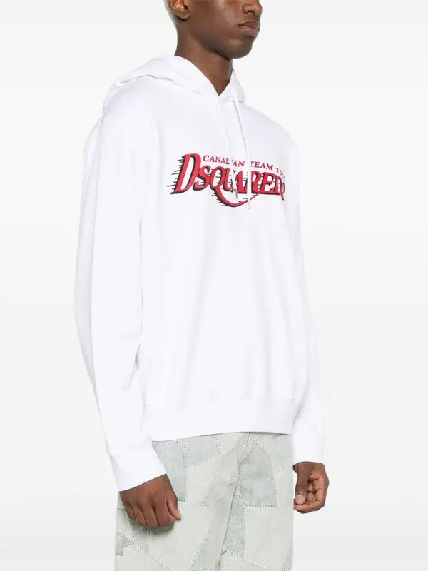 Dsquared2 Logo Print Cotton Hoodie - White