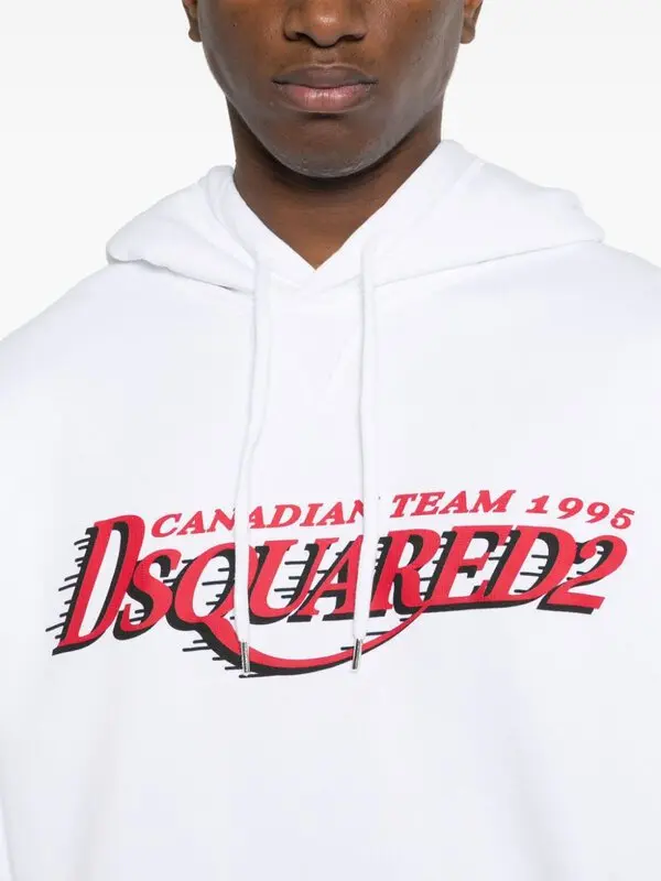 Dsquared2 Logo Print Cotton Hoodie - White