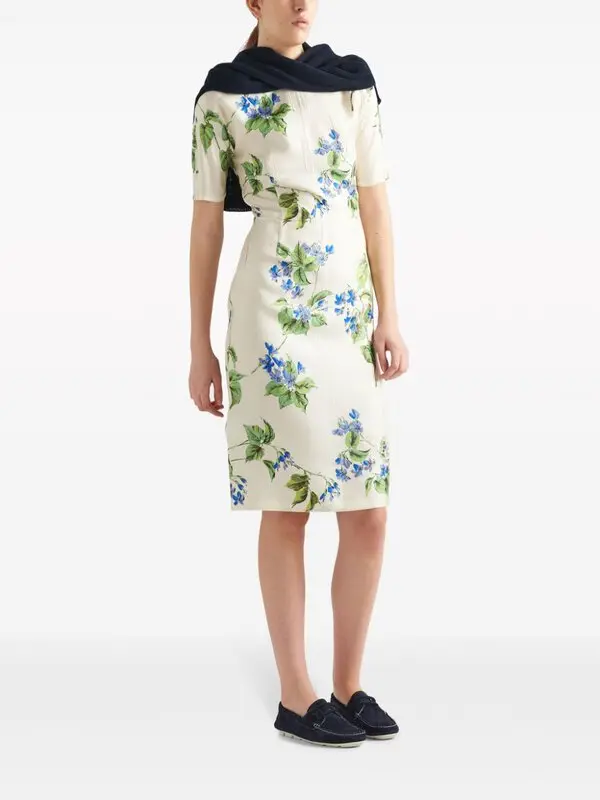 Prada Floral-print Twill Dress - Neutrals