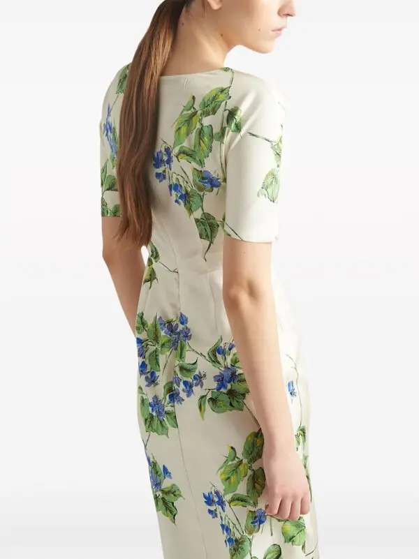 Prada Floral-print Twill Dress - Neutrals