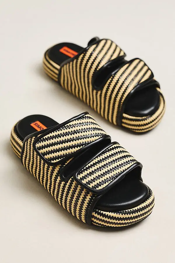 SIMONMILLER Cro Raffia Slide Sandals - Black/white Stripe