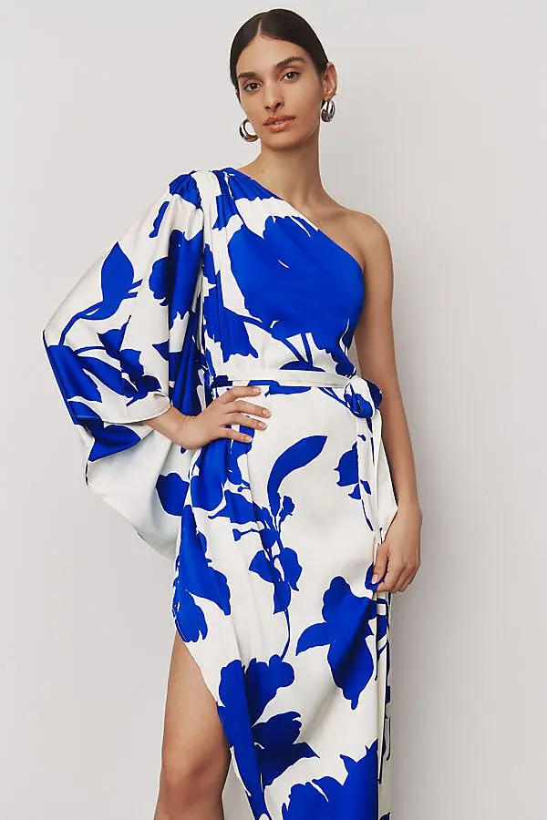 HUTCH Stretch Satin One-shoulder Maxi Dress - Blue