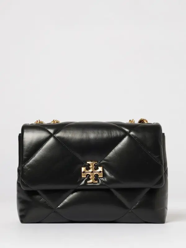 Tory Burch Quilted Leather Shoulder Bag With Gold Tone Logo Clasp - Black