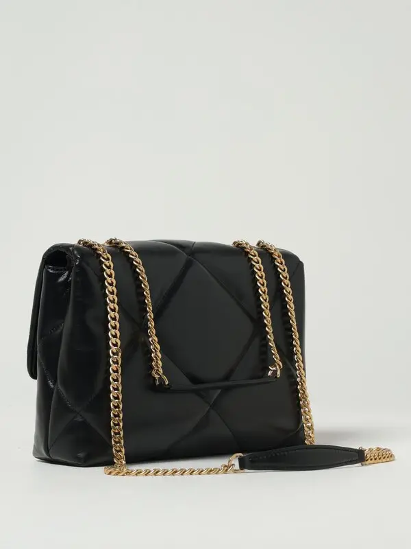 Tory Burch Quilted Leather Shoulder Bag With Gold Tone Logo Clasp - Black