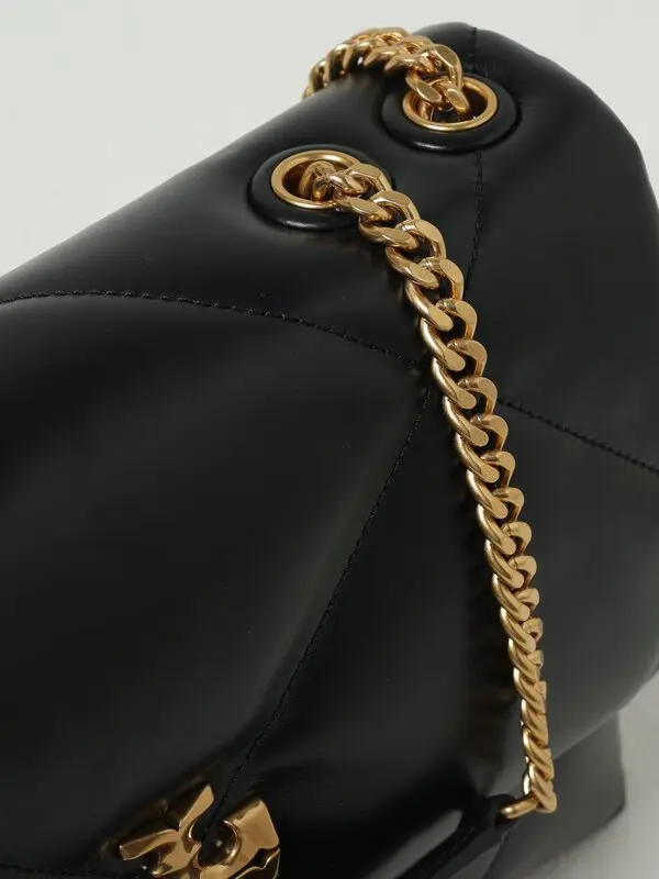 Tory Burch Quilted Leather Shoulder Bag With Gold Tone Logo Clasp - Black